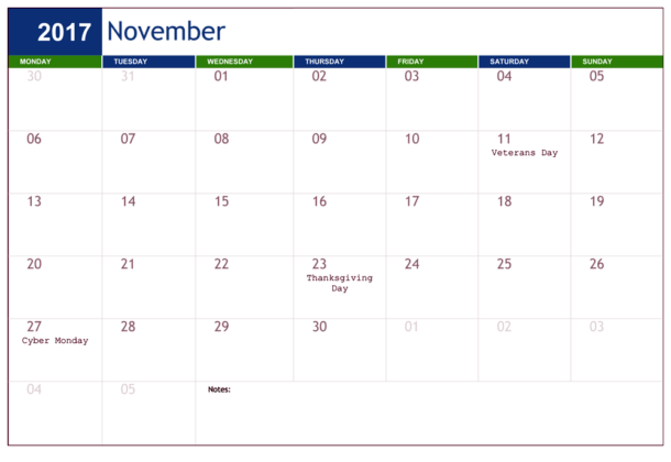 November 2017 Calendar Download November 2017 Calendar templates