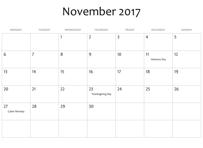 November 2017 Calendar Download November 2017 Calendar templates