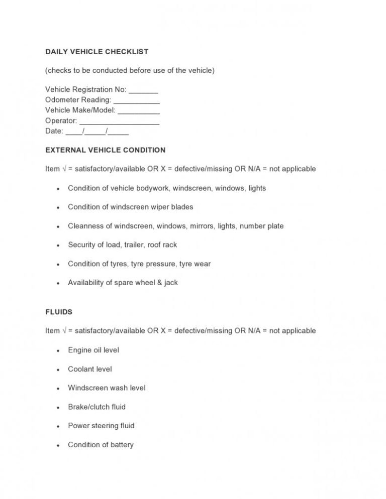 23+ Vehicle Checklist Templates in PDF | MS Word | Excel