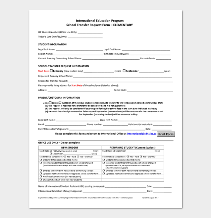23+ School Transfer letter | Free Sample and Format