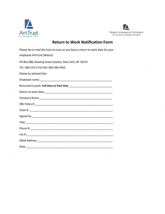 24 Best Return To Work Form And Physicians Work Release Form 8253