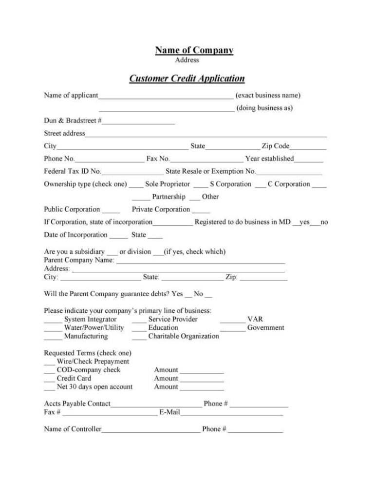 25+ Free Sample Credit Application Form Templates