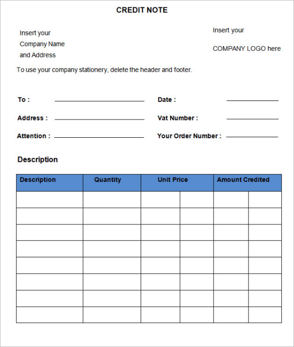 21+ Free Credit Note Templates In Word, PDF And Excel Format