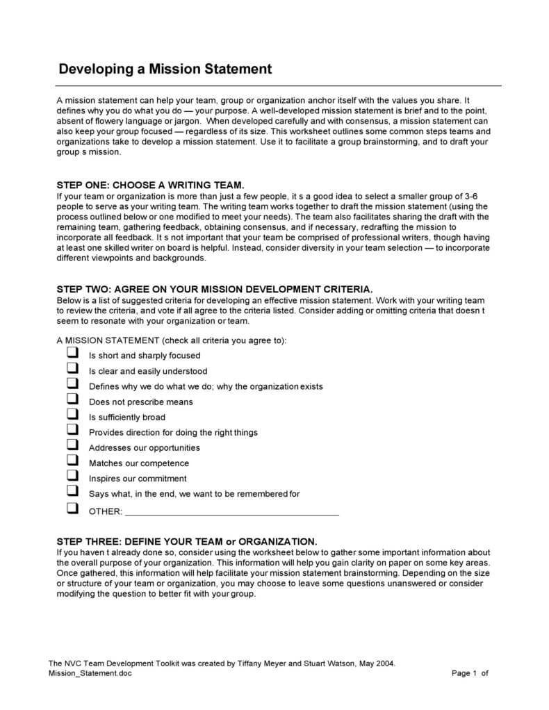 36+ Printable Mission Statement Templates For Business & Personal